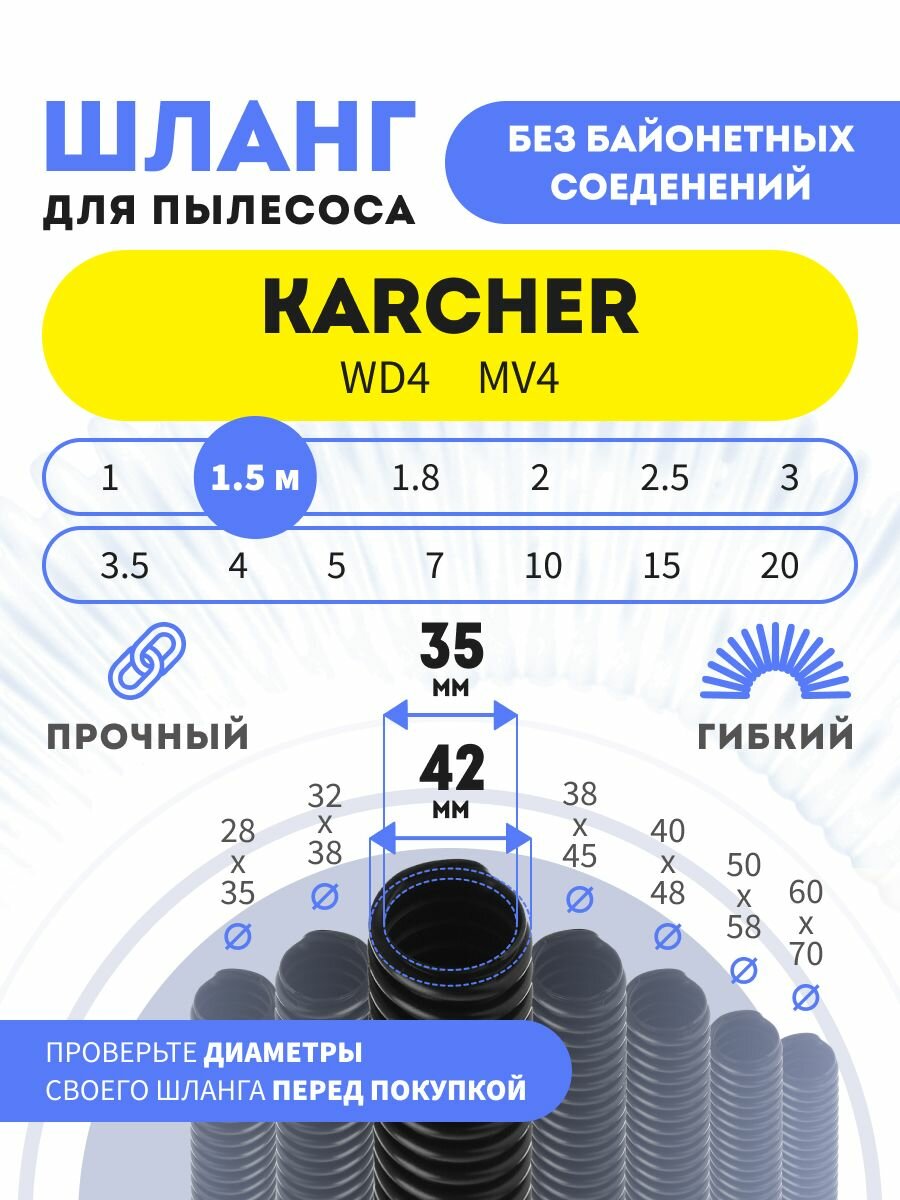 Шланг гибкий для пылесосов Karcher серий WD4/MV4 1.5 м