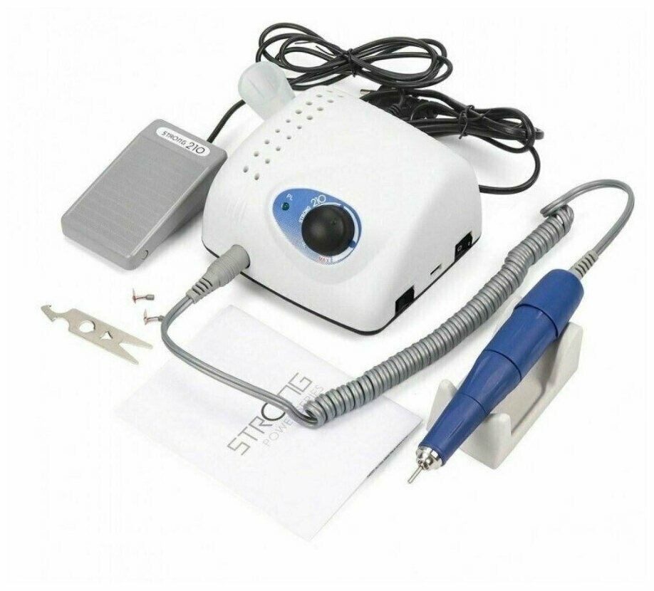 Для маникюра и педикюра Strong 210/102L в коробке, 35000 об/мин, белый/синий/черный