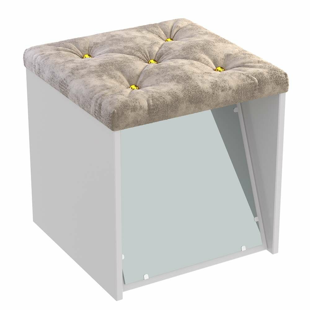 Пуфик серии с зеркалами велюр кремовый бархат №1 (карета - золото), Серый. Производитель товара - компания ТОБ.