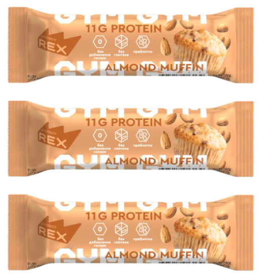 Батончик REX GYM, с высоким содержанием протеина, Миндальный маффин, 35 гр, 3 шт.