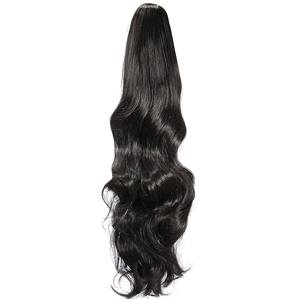 Накладные волосы для хвоста, длинные, волнистые, с заколками, 55 см - натуральный черный цвет