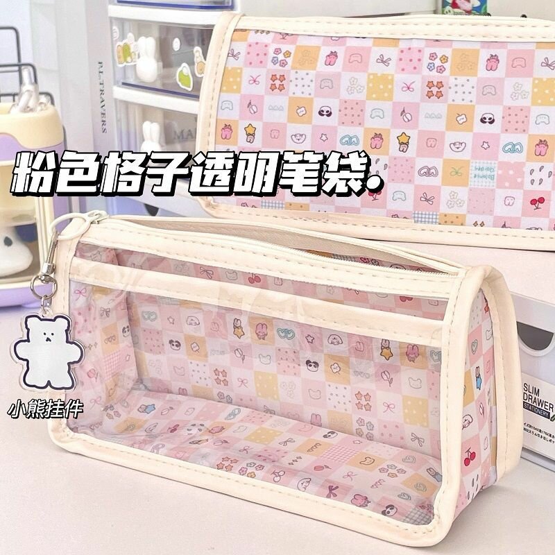 Пенал Crayon Shin-chan "Милое девичье сердце", розовый, прозрачный, большой