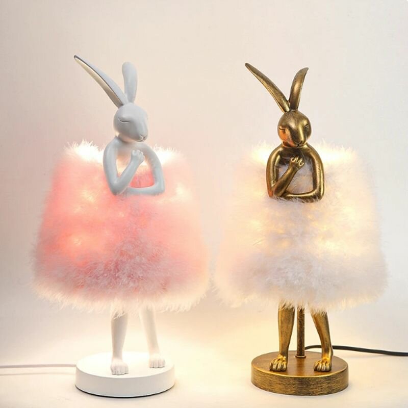 Светильник настольный светодиодный, настольные лампы с золотым кроликом из смолы, розовый