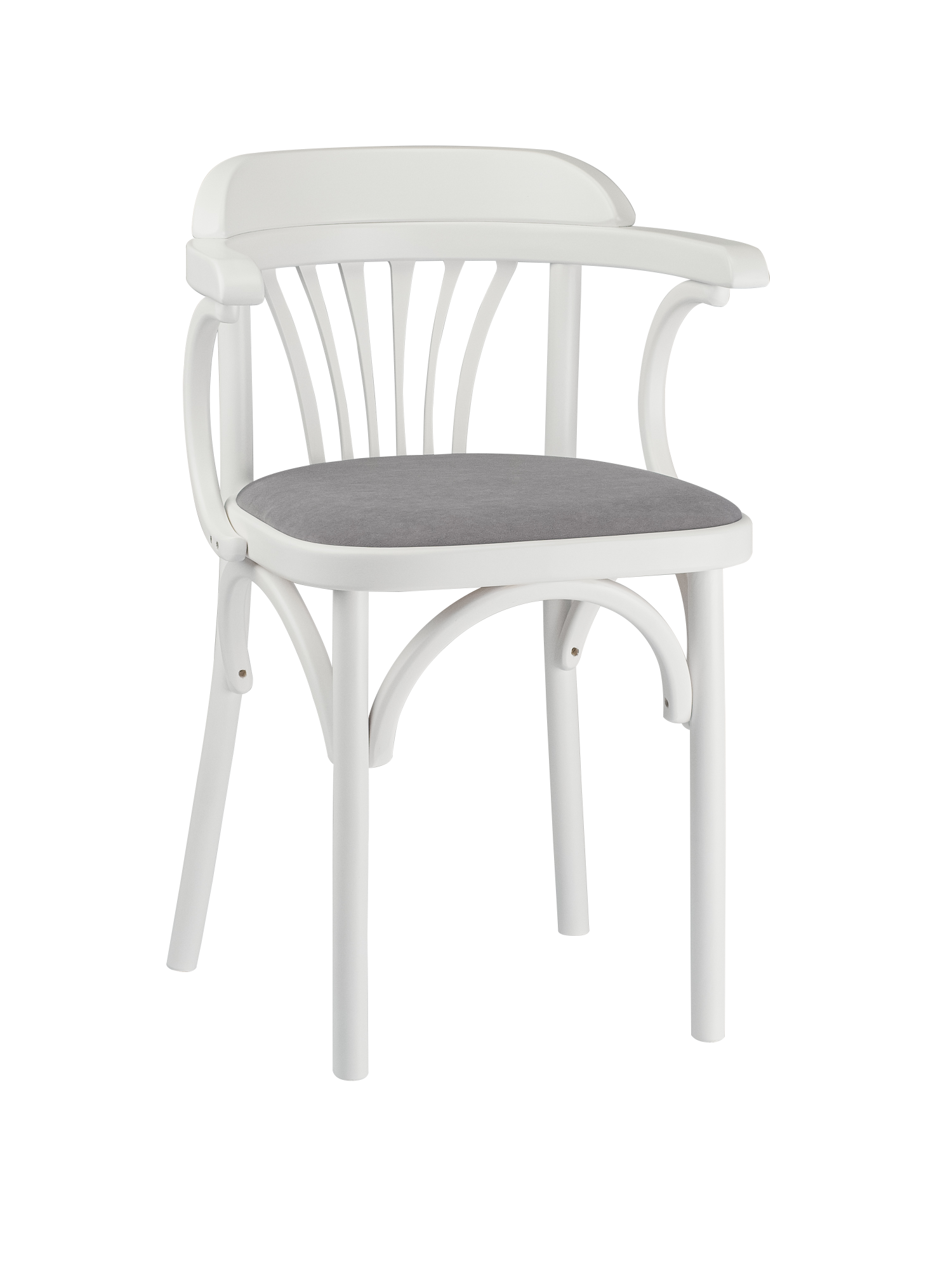 Деревянный стул Венский с мягким сиденьем, дуги назад, белая эмаль, ткань RS-15