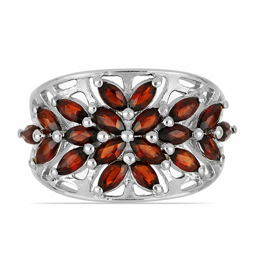 Кольцо тонкое, серебро, 925 проба, родирование, гранат