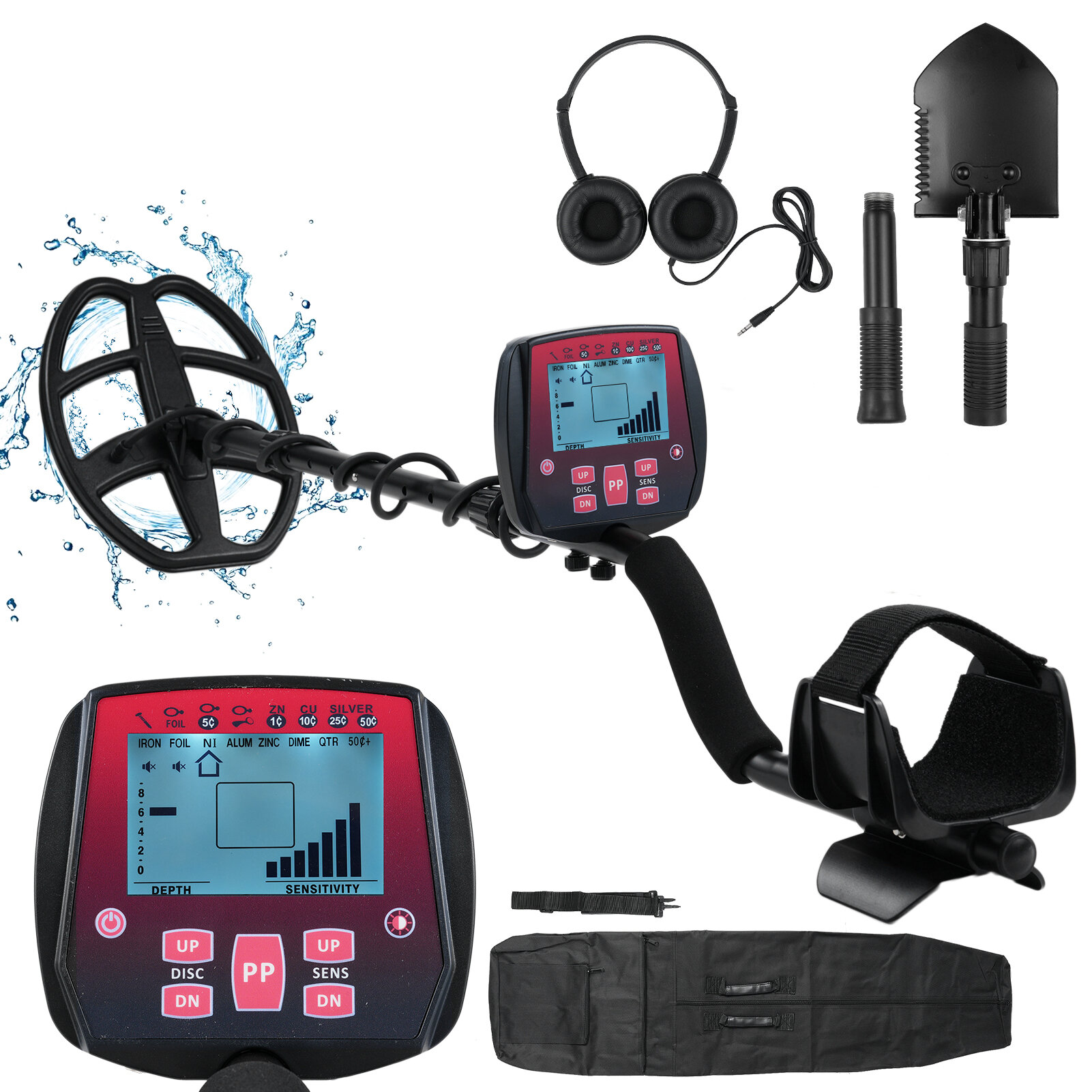 GC-1073 Высокочувствительный подземный металлоискатель Водонепроницаемые детекторы золота Легкий вес с ЖК-дисплеем Обнаруживаются 3 режима 8 категорий металла Поиск сокровищ на открытом воздухе