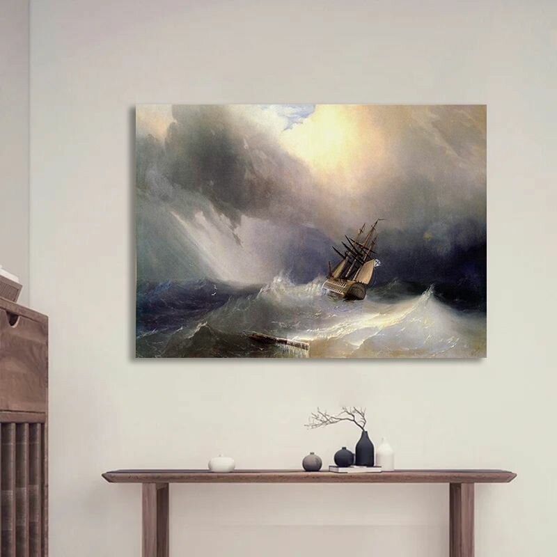 Репродукция, картина на холсте Айвазовский "Буря на море", 50х70 см.