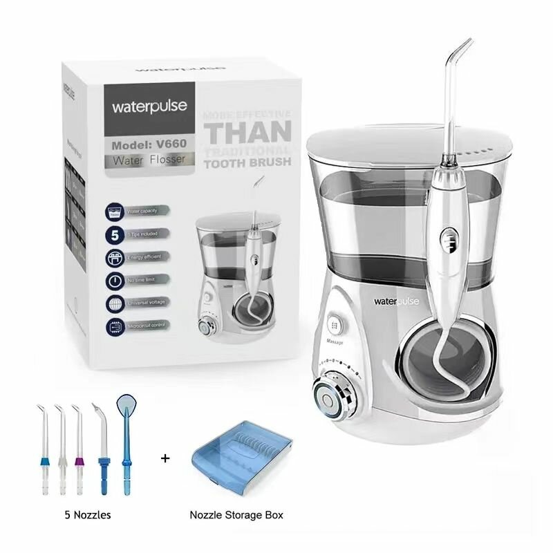 Ирригатор для полости рта стационарный WaterPulse Тот же стиль WP-700 EU, белый, медицинский для имплантов емкость 700 мл семейный детский стоматологический профессиональный 10 режимов 5 насадок
