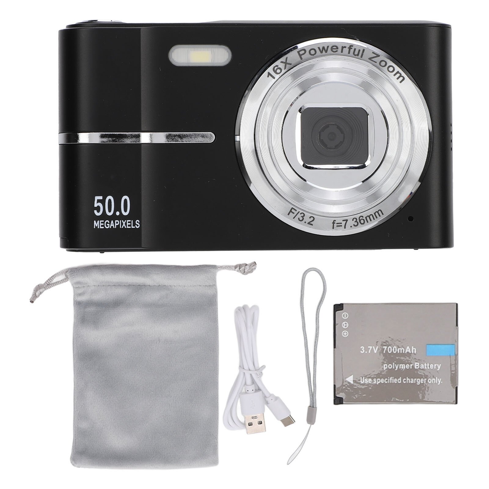 Pocket Digital Camera FHD 1080p 50mp Поддержка AF AUTOFOCUS 16X Zoom Студенты Портативный компактный маленький видео камера Black