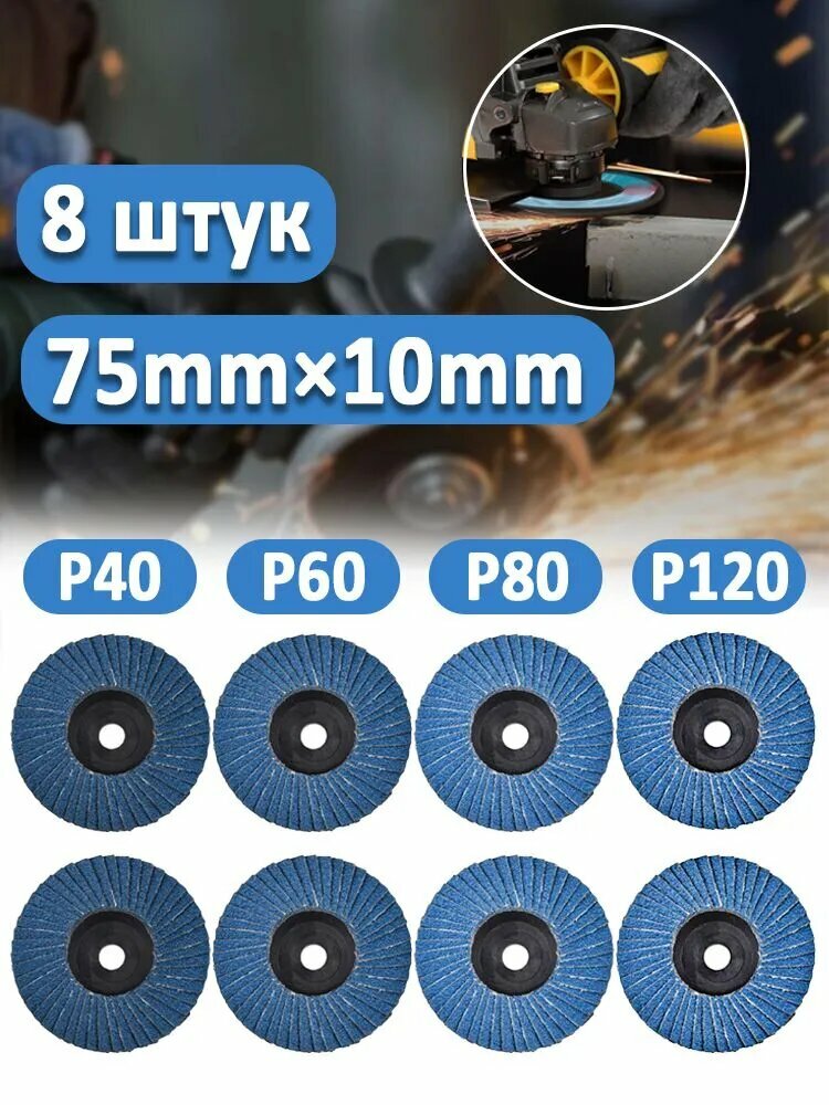 Круг лепестковый торцевой 75х10 мм; P80-P120; для мини УШМ