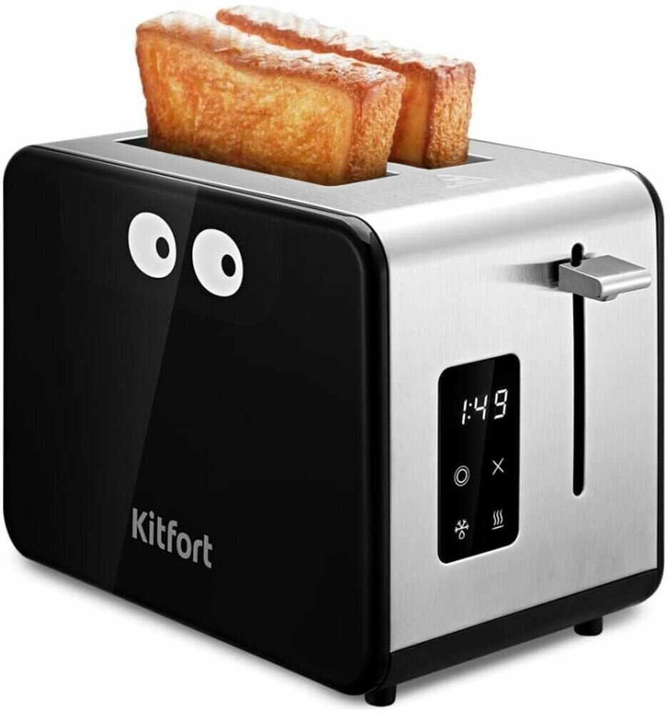 Тостер Kitfort KT-4094, сенсорный, 2 тоста, серебристый/чёрный