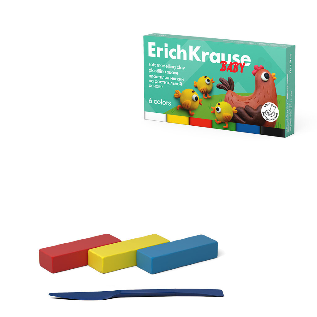 Пластилин мягкий Baby на растительной основе с Алоэ Вера 6 цветов со стеком, 120 г, арт. 61323