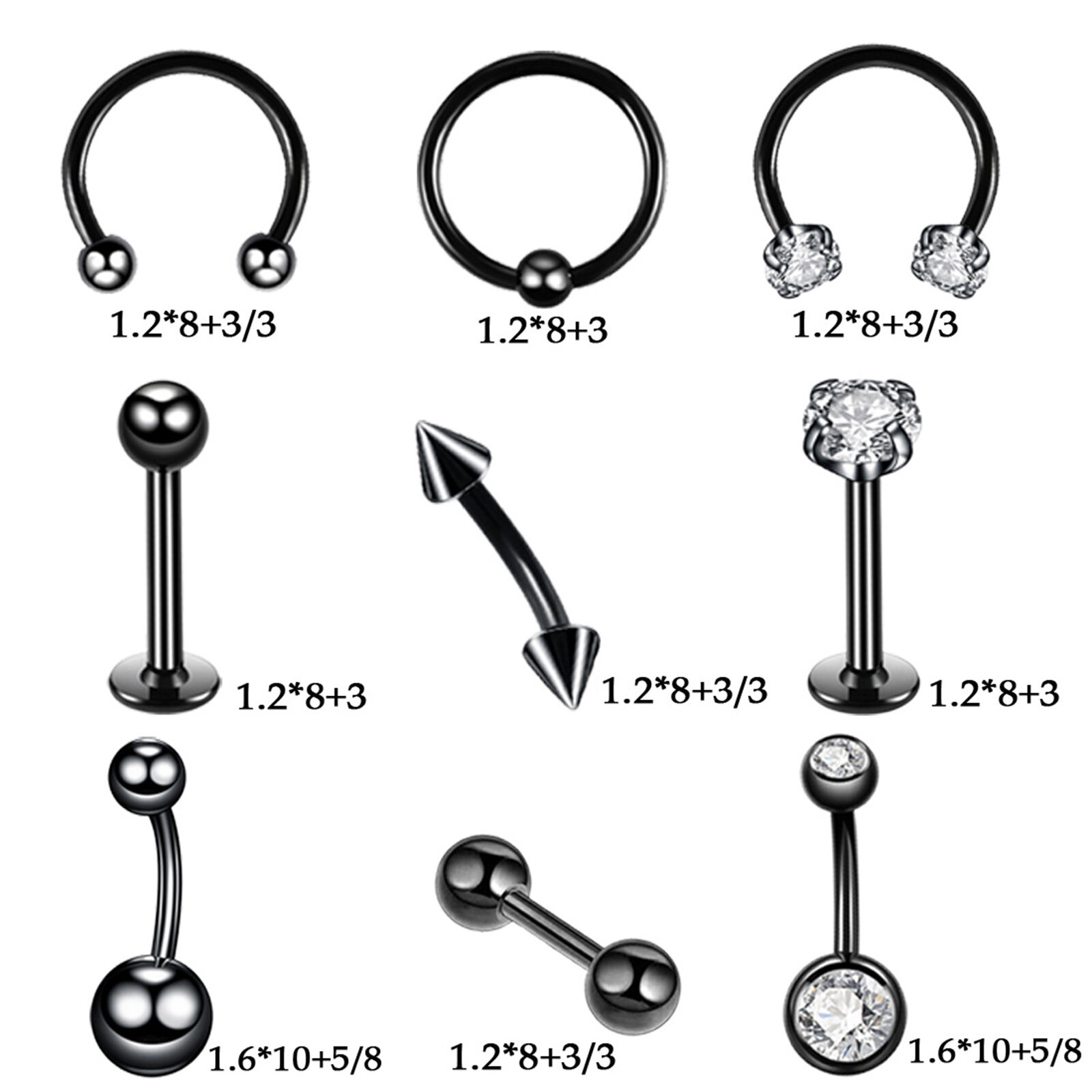 Набор инструментов для пирсинга из нержавеющей стали, 47 предметов, набор украшений для пирсинга губ, носа, бровей, ушей, пупка, кольца-пуговицы, не ржавеющие, не выцветающие, с открывающимися плоскогубцами, иглы для пирсинга