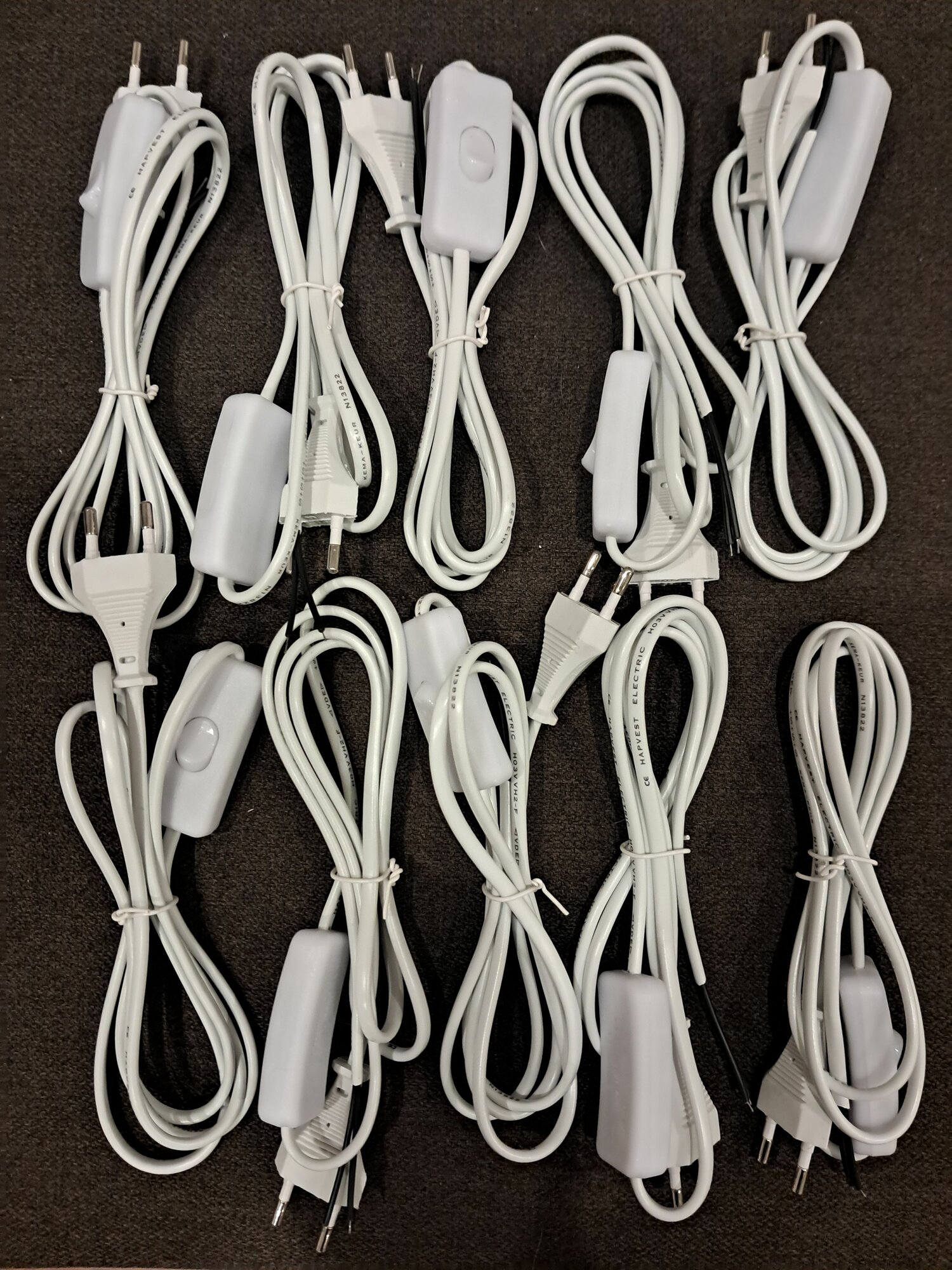 10 шт (комплект) Шнуры электрические 1.4 метра с выключателем бра и вилкой 2.5А, 500 Вт