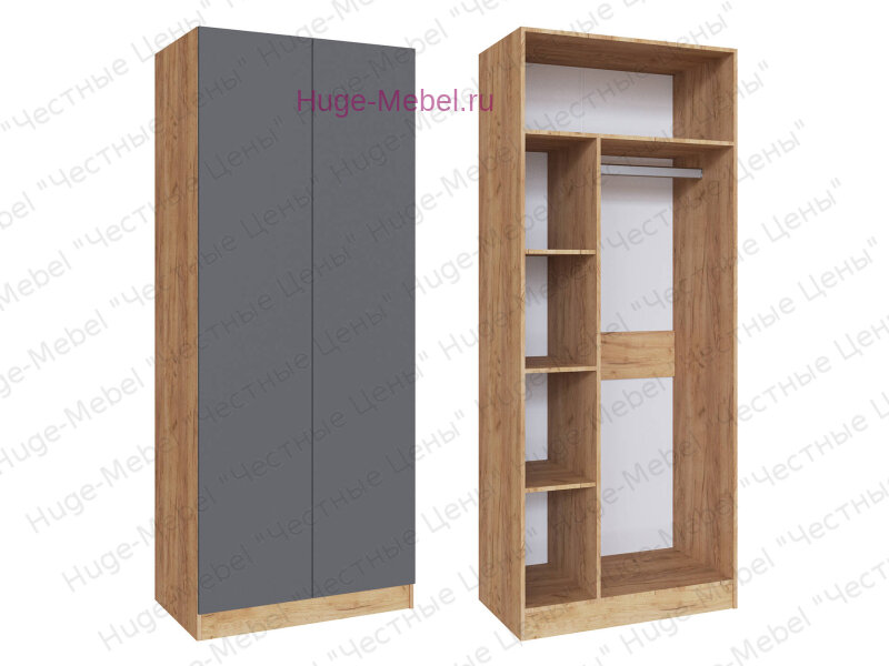 Шкаф универсальный "Руэлла" графит +дуб крафт Huge Mebel. Ширина 900 Высота 2200. Шкафы распашные
