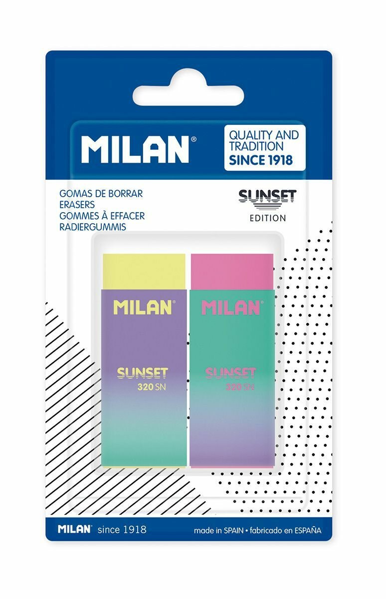 MILAN набор 2 ластика 320 Sunset в блистере 6,1 х 2,3 х 1,2 см, арт. BPM10452