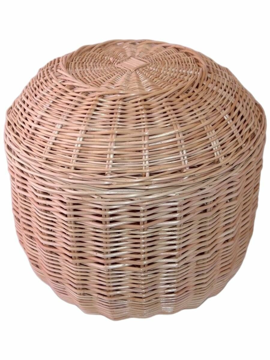 Короб(корзина) плетеный круглый "Пуфик" съемная крышка, ручное плетение из лозы
