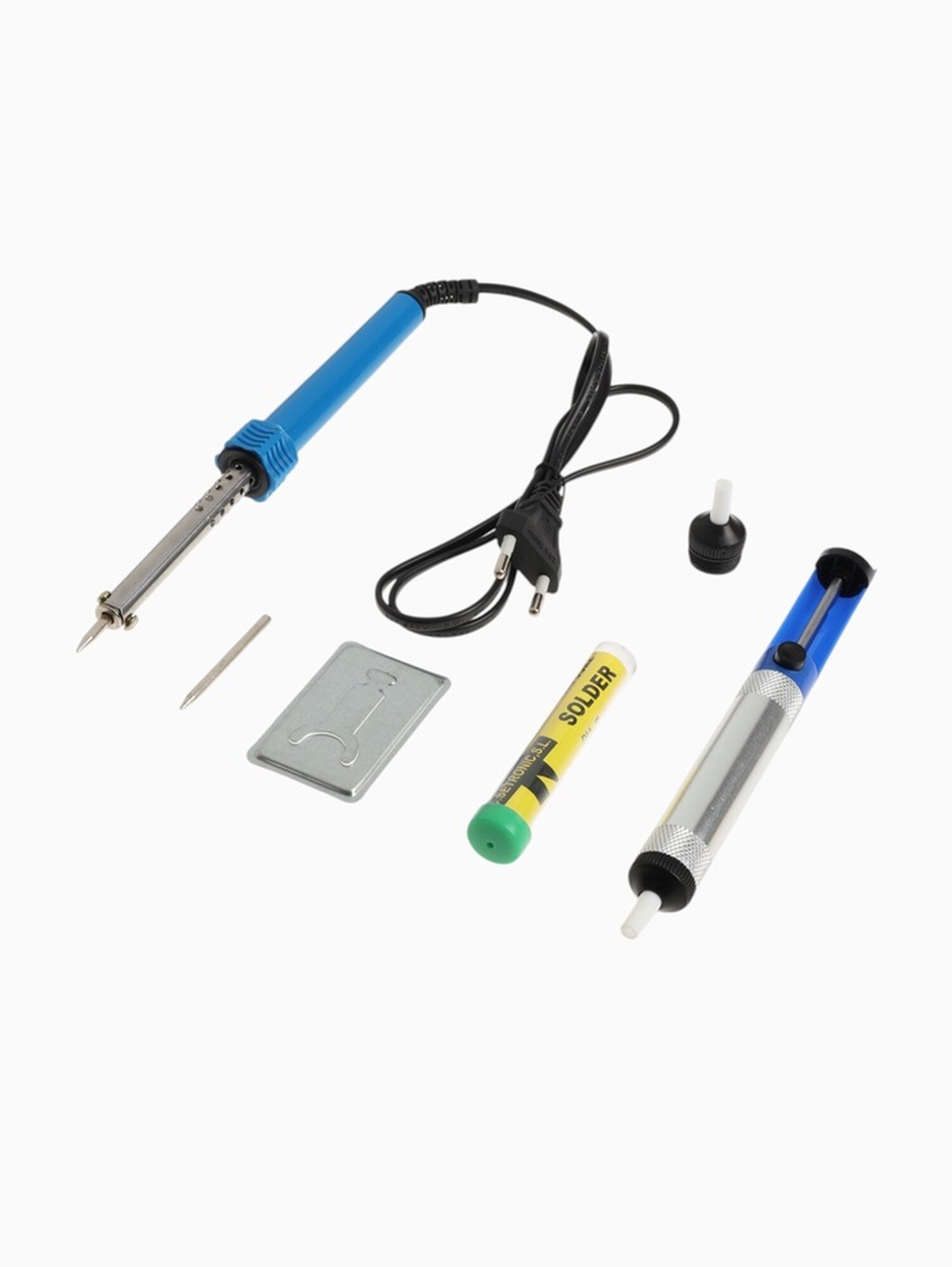 Паяльный набор тундра, паяльник 40 Вт, оловоотсос, подставка, припой, 4 предмета