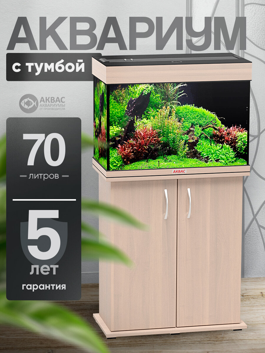 Аквариум 70 литров с тумбой крышкой и освещением (61*31*46 см) Аквас