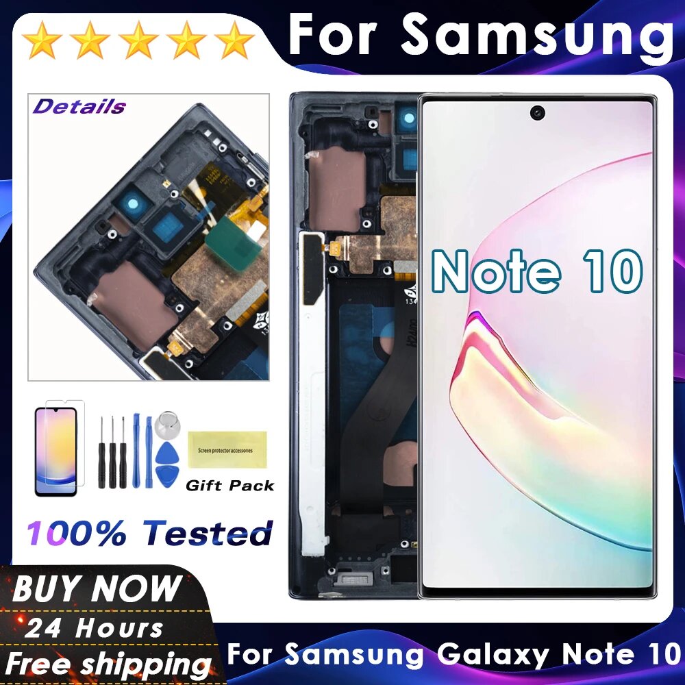 Высококачественный ЖК-дисплей Note 10 для Samsung Note 10, ЖК-дисплей с сенсорным экраном для Galaxy N970 SM-N970F SM-N971U, замена ЖК-дисплея в сборе TFT Silvery Frame