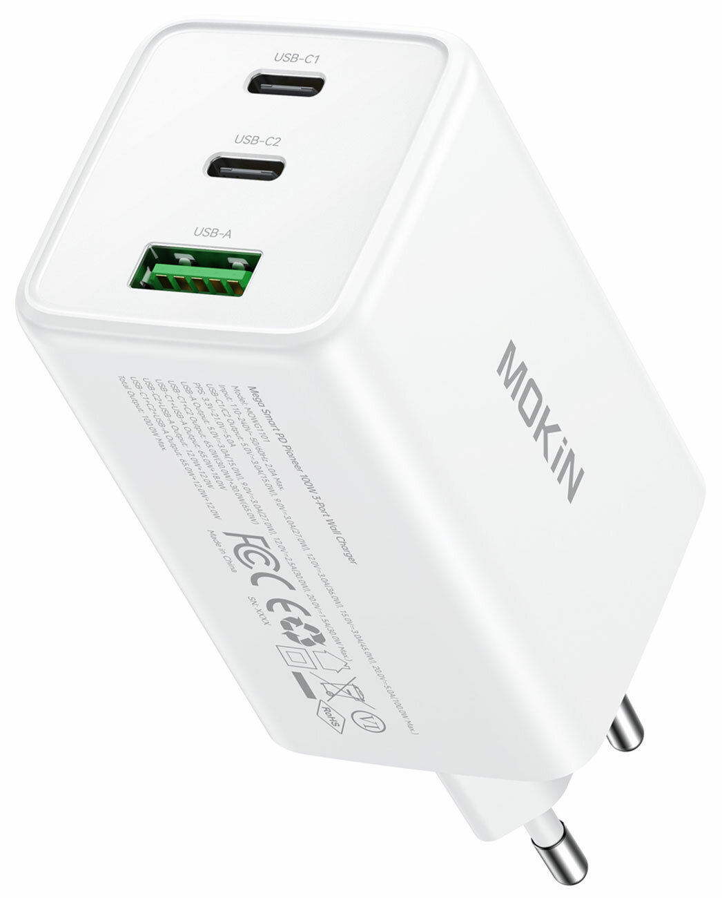 Адаптер питания Mokin MOWG1101, Type C x 2, USB A, White