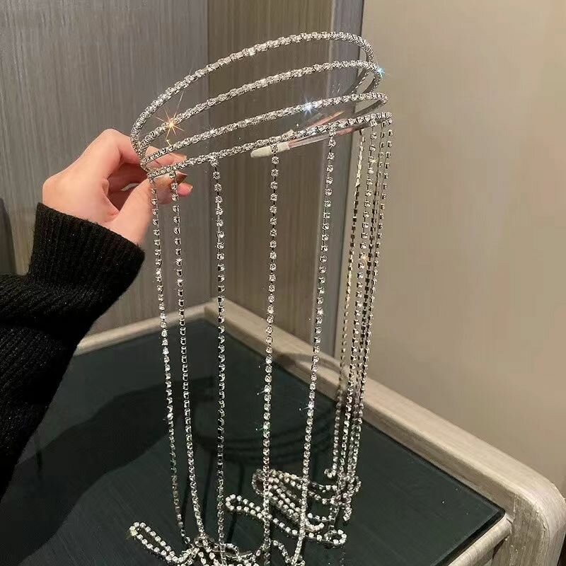 Ободок-обруч для волос женский с подвесками из страз (со стразами)