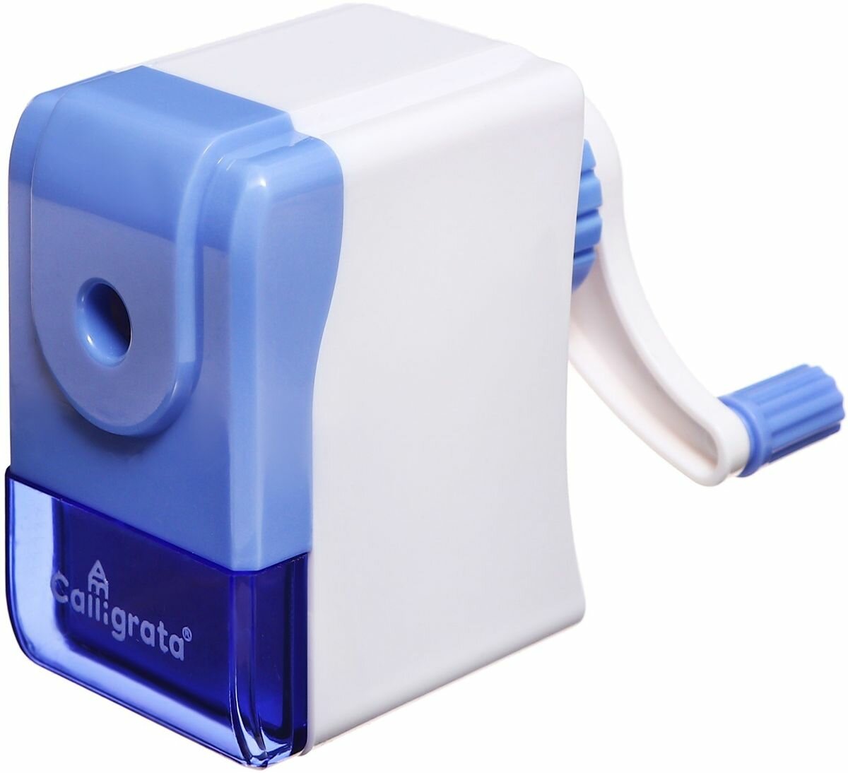 Точилка механическая настольная Calligrata "Классика" с контейнером для стружки, канцелярская для карандашей в школу, цвет голубой