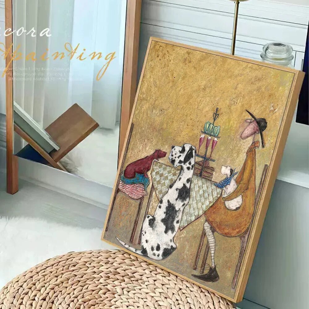 Абстрактная картина с собаками, 10x15см, HEI-1, без рамки
