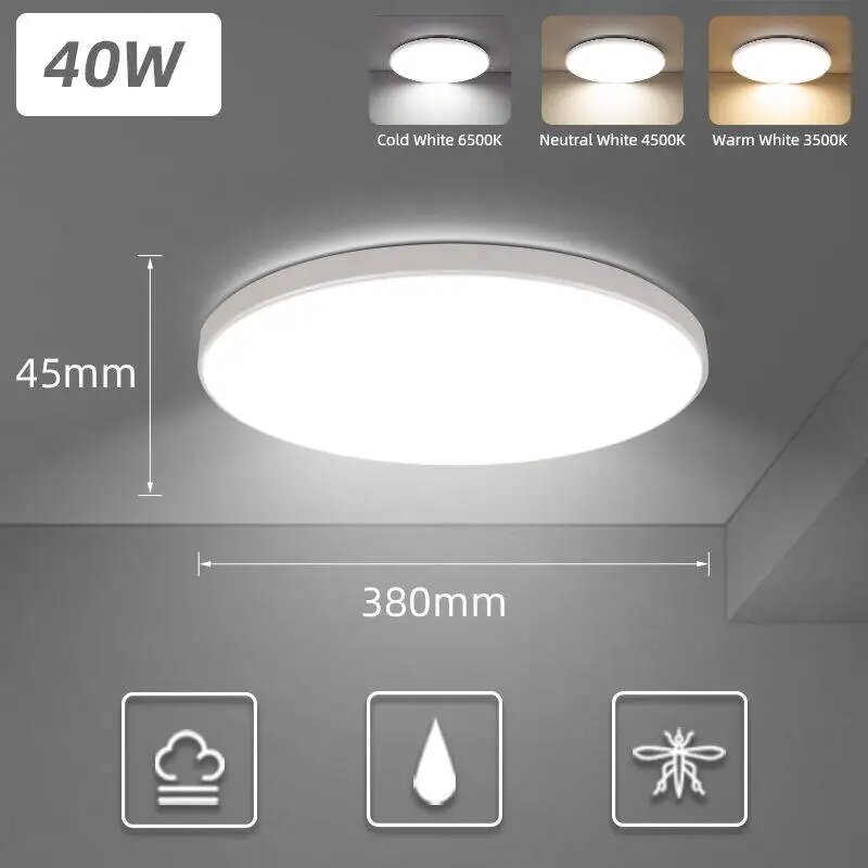 Светодиодный потолочный светильник, круглая люстра, 110 В, 220 В, ультратонкий потолочный светильник, внутреннее освещение для кухни, спальни, гостиной, ванной комнаты, Bigger 40w White220V, Warm White 3000K, Белый