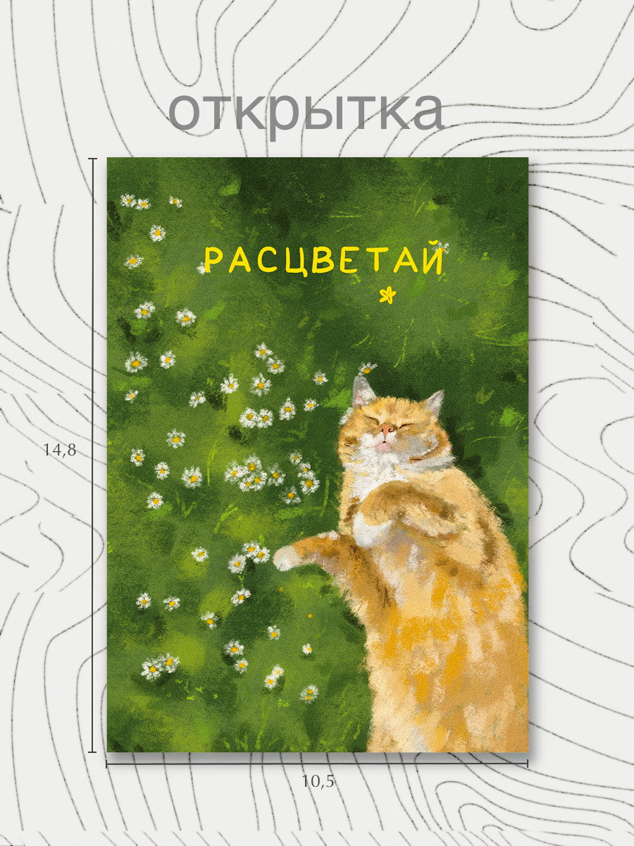 Весенняя открытка с котиком "Расцветай", 10.5х14.8 см