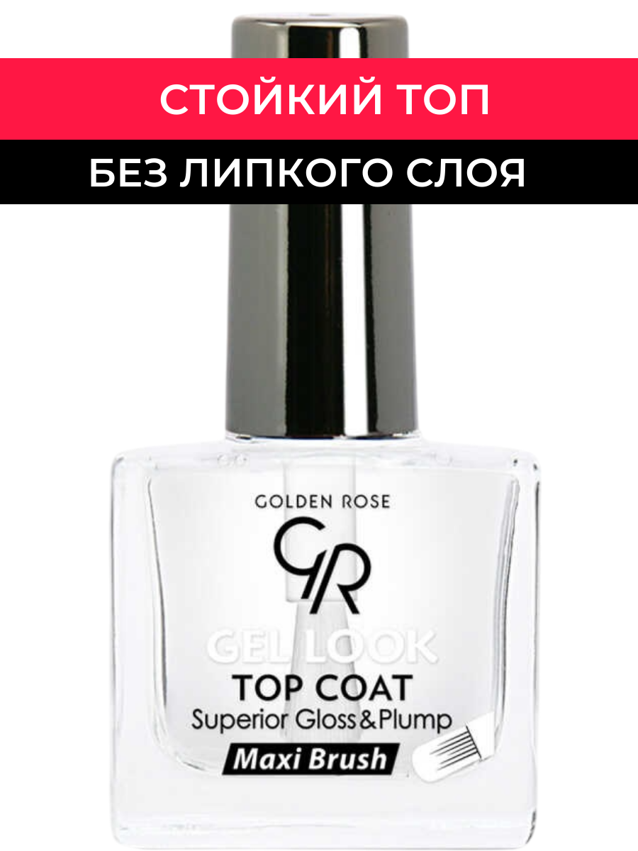 Лак-покрытие для ногтей Golden Rose Gel Look Top Coat Гелевый эффект, широкая кисть