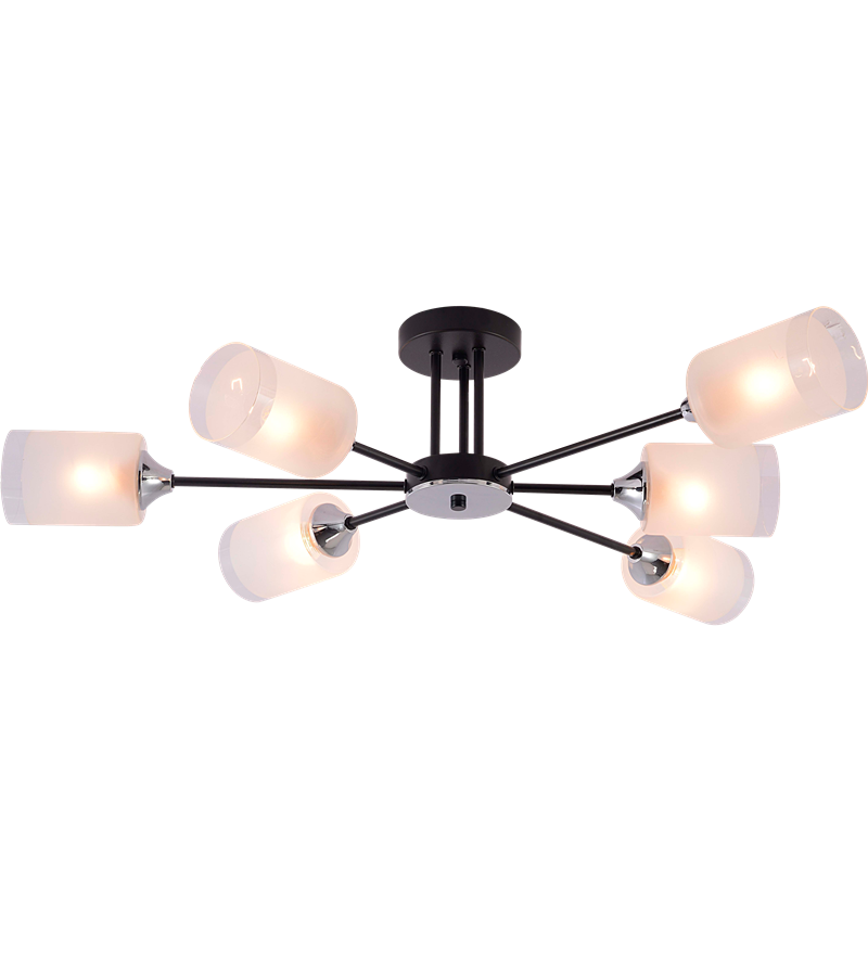 Люстра Престиж черная+хром потолочная с белыми матовыми плафонами на 6 лампы E27