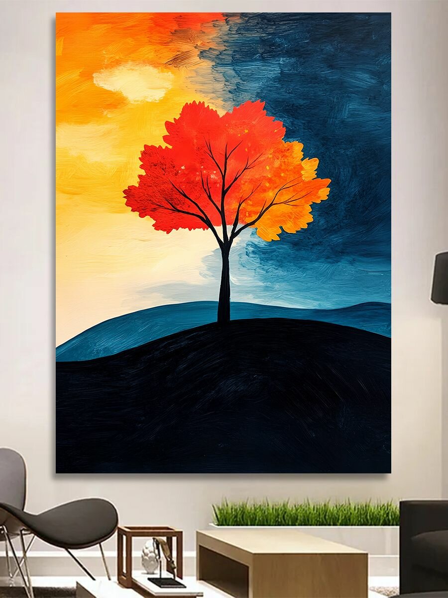 Картина / дерево, картина на холсте, пейзаж, 50х70 см.