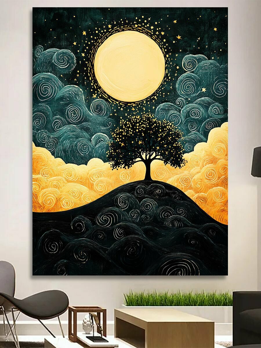 Картина / дерево, картина на холсте, пейзаж, 50х70 см.