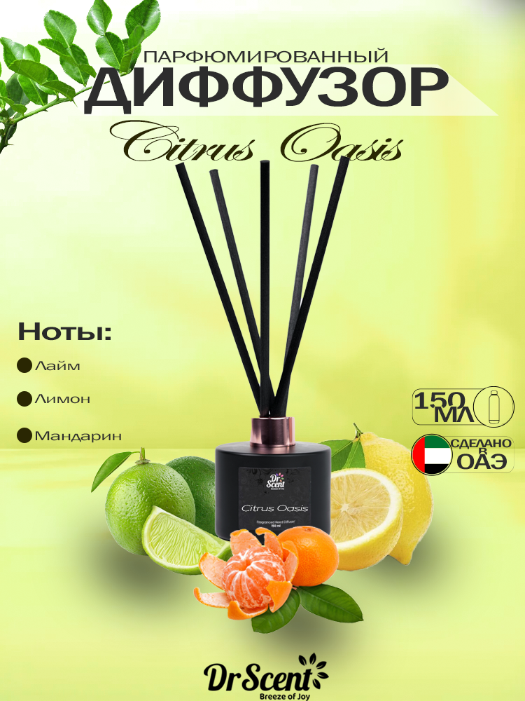 Dr Scent Ароматический диффузор для дома с палочками, Citrus Oasis, 150 МЛ