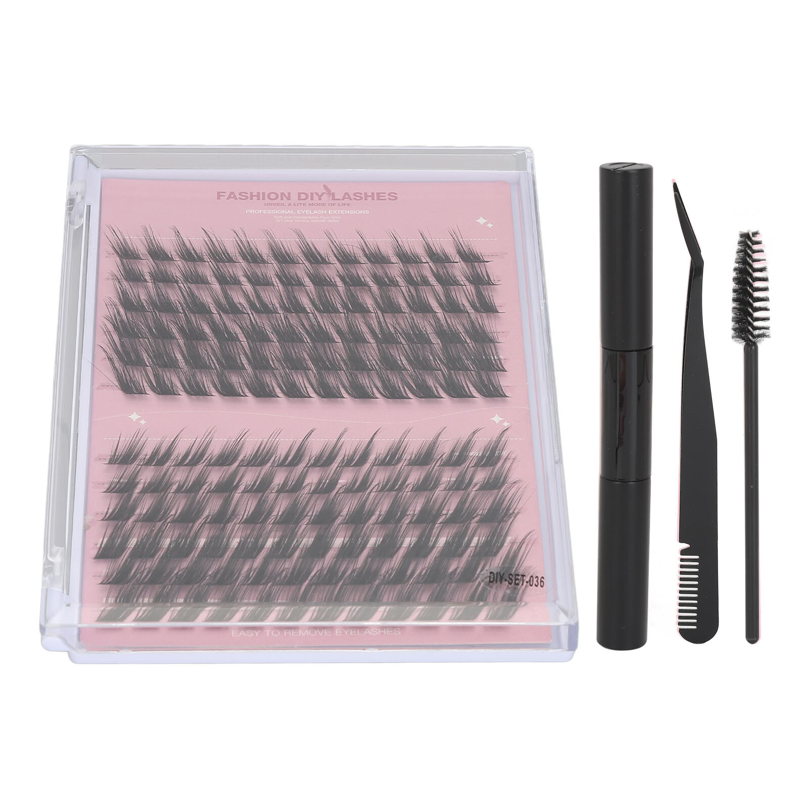 Набор для наращивания ресниц Slant Lash Extension Kit, 144 пучка, 10–16 мм, набор для наращивания отдельных ресниц с 8-миллилитровым пинцетом Lash Bond с двумя концами, черный