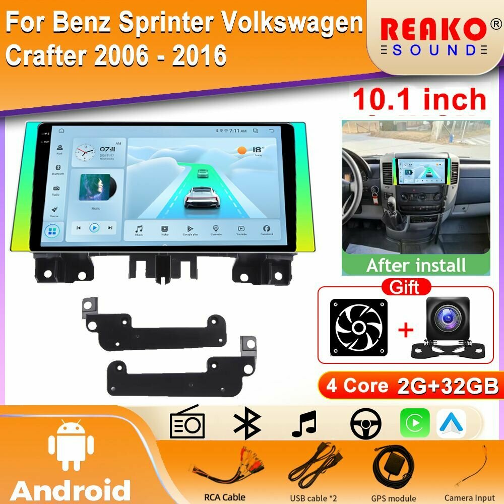 Магнитола для Benz Sprinter Volkswagen Crafter 2006 - 2016, IPS экран 10.1 дюймов, Wifi, андроид штатная автомагнитола