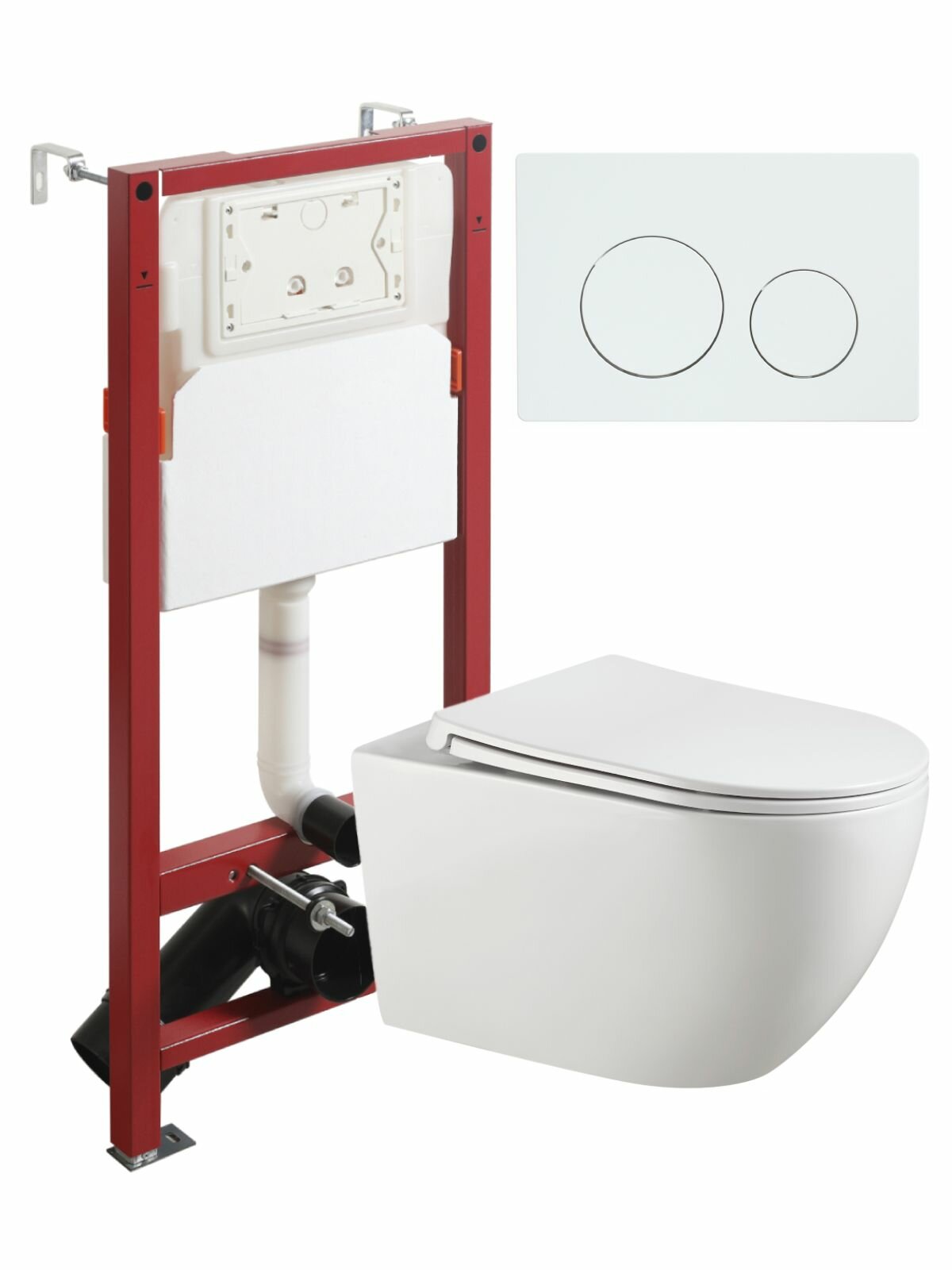 Унитаз подвесной безободковый Торнадо белый с инсталляцией, микролифт, кнопка смыва белая Agger ATI12150+APB188