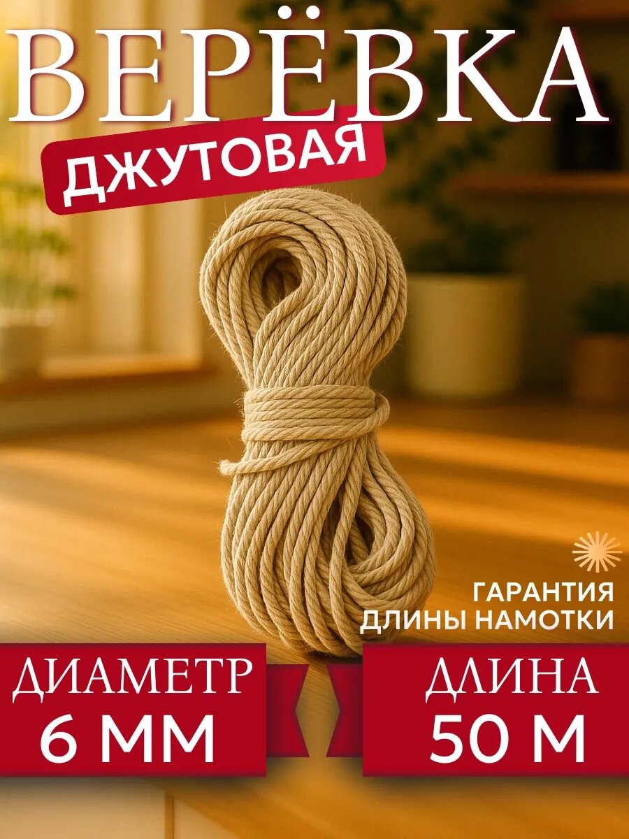 Канат джутовый TODA ALMA, для когтеточек, 6мм, 50м, светло-коричневый