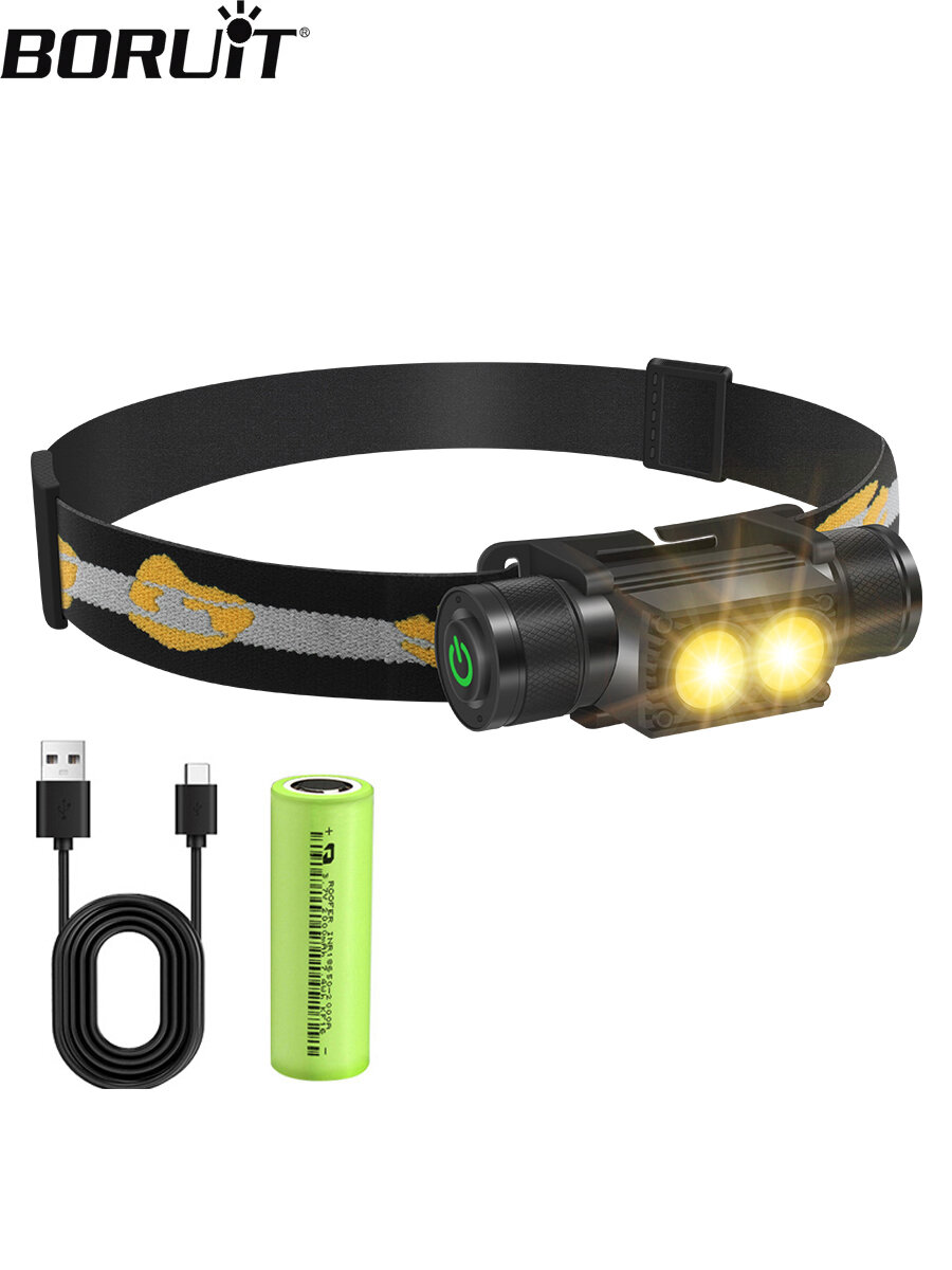Налобный фонарь BORUIT D25 (теплый свет-с аккумулятором)