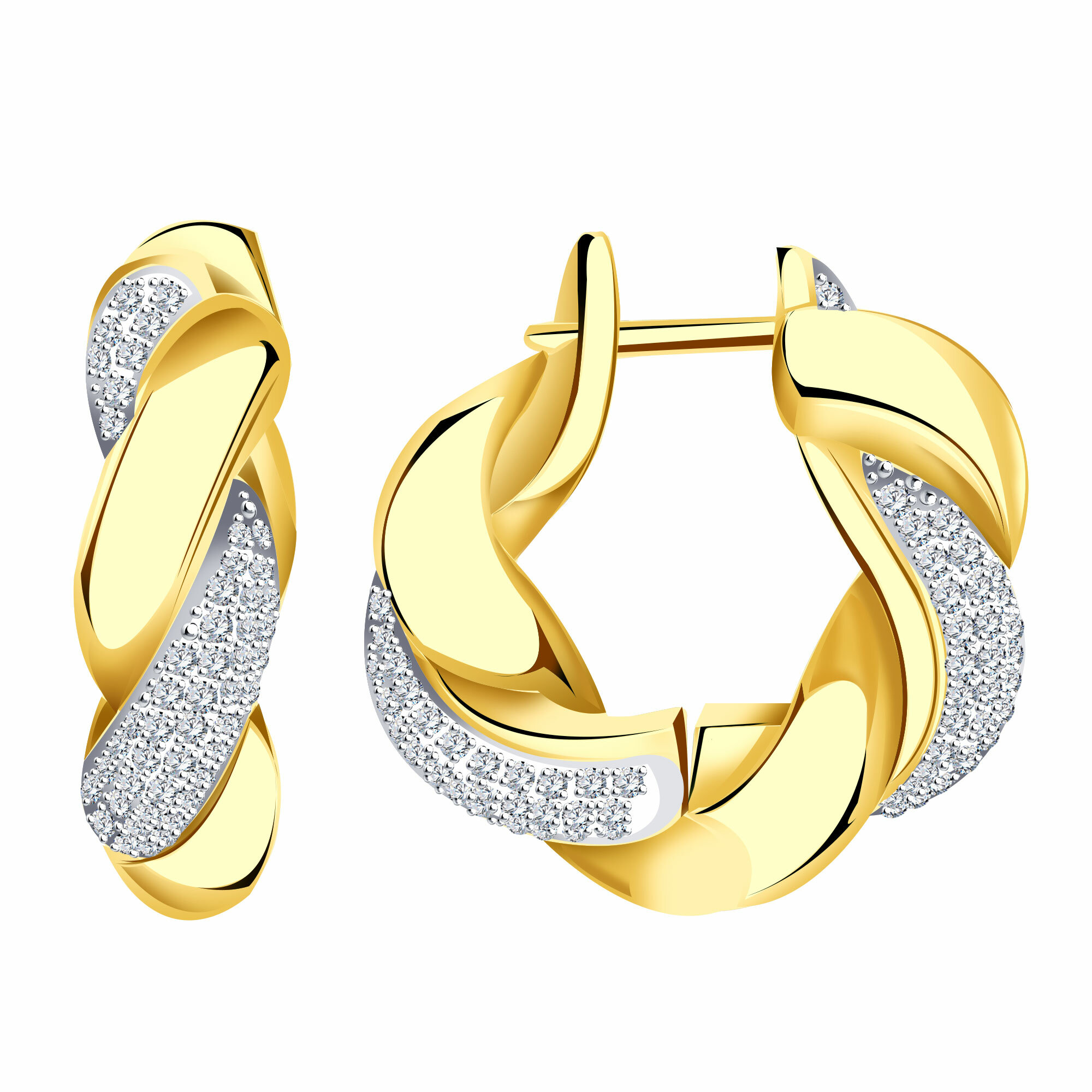 Серьги, желтое золото, 585 проба, фианит