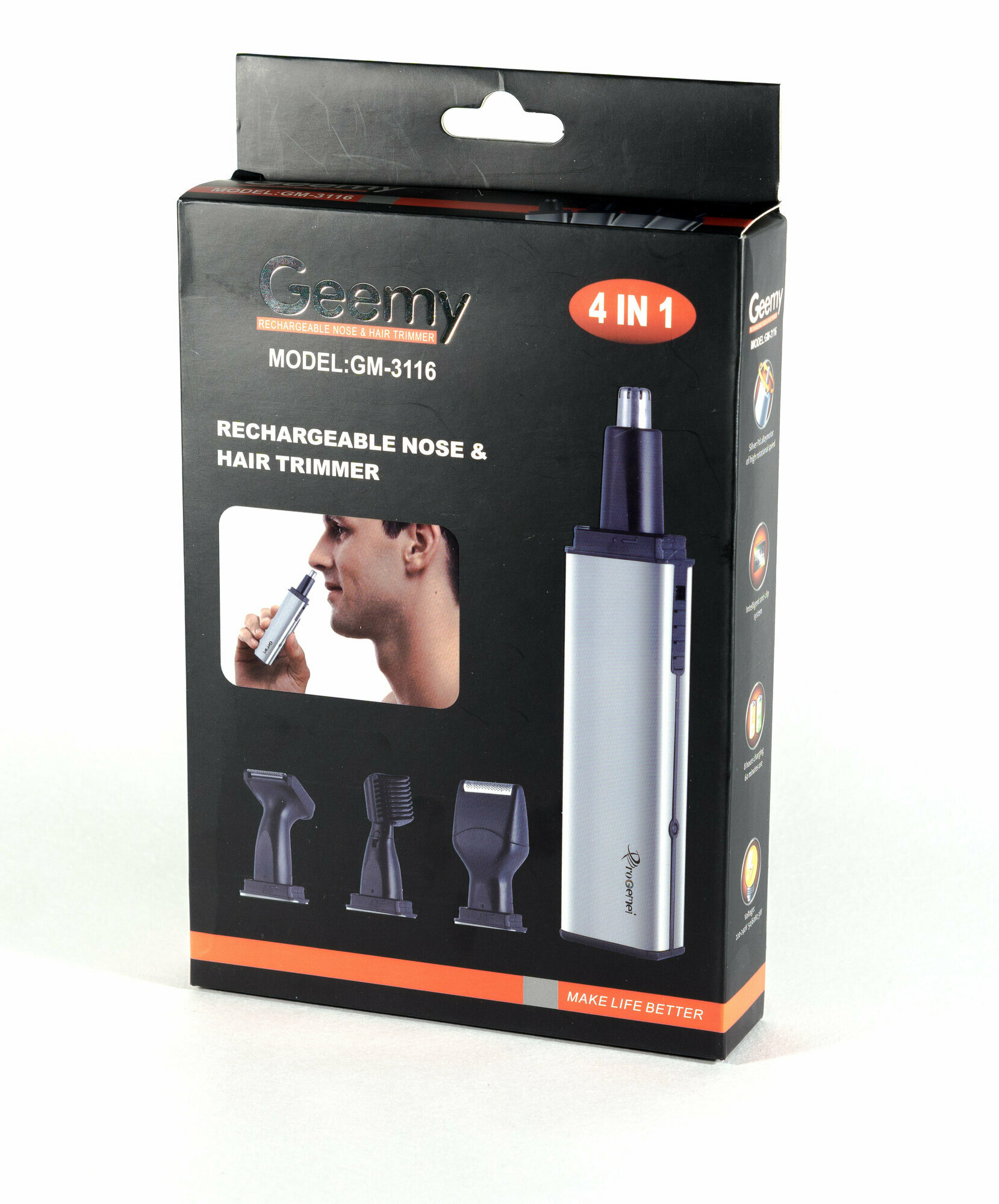 Триммер портативный для носа, бороды, усов, висков Geemy GM-3116 4 в 1, серебристый