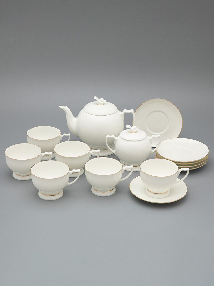 Сервиз чайный " Золотая лента " форма Жемчужина на 6 персон, 14 персон, Императорский фарфоровый завод