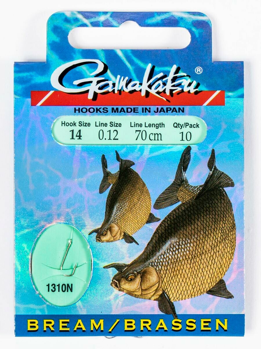 Крючки с поводком Gamakatsu Booklet BREAM 1310N размер 14/0, 12мм 70см (упк.10шт.)