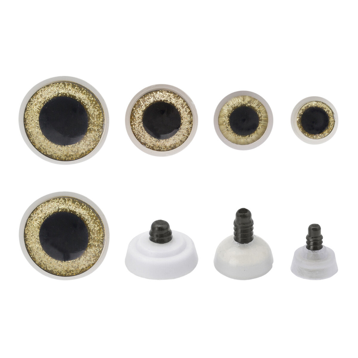 Глазки для игрушек винтовые золотые искристые 12 мм, 16 мм, 20 мм, 25 мм, 4 пары, Astra&Craft