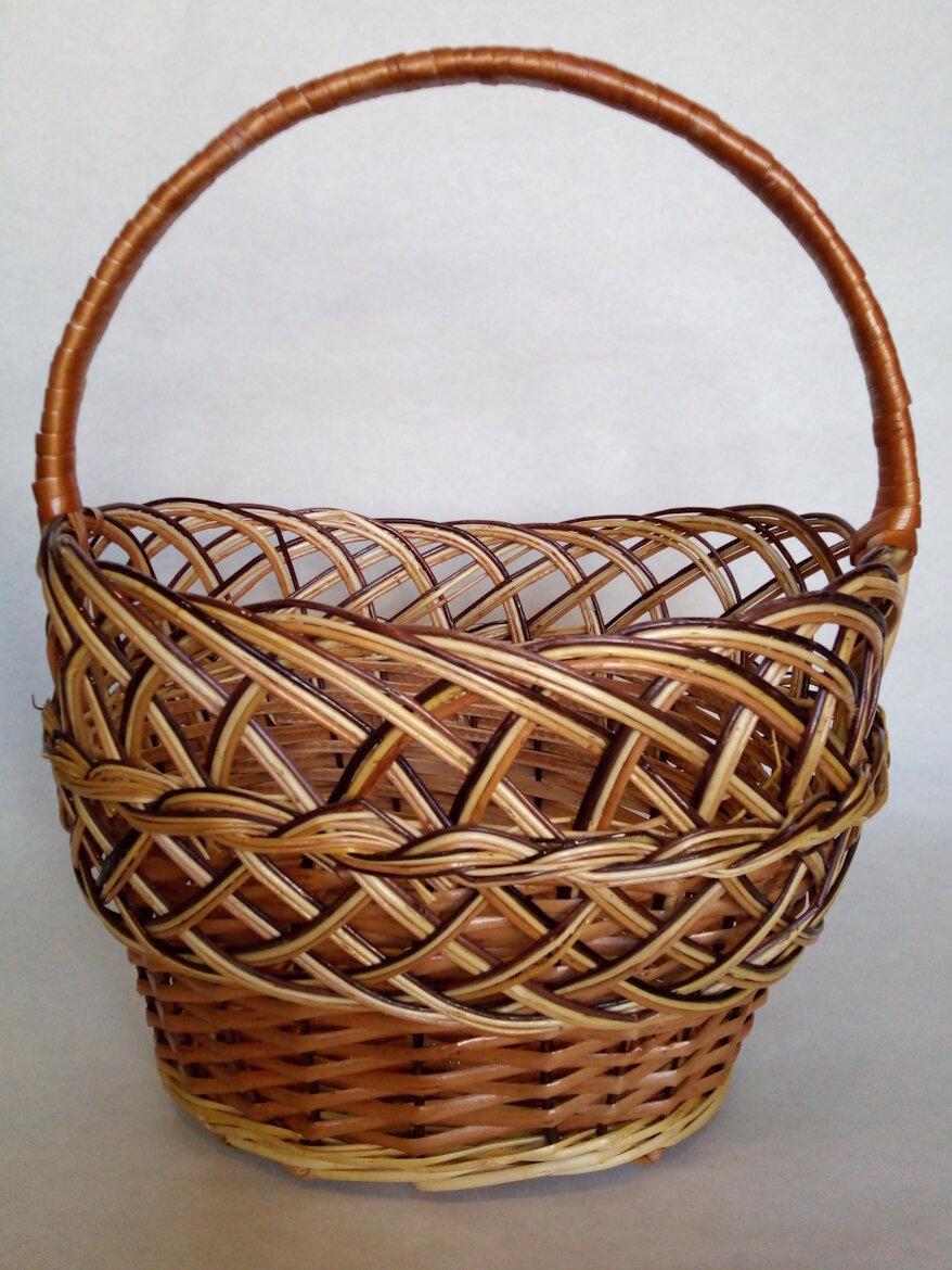 Плетеная корзина с ручкой Ажурная из ивовой лозы, размер S - Длина по верху - от 27 - 30 см; овальная, коричневая