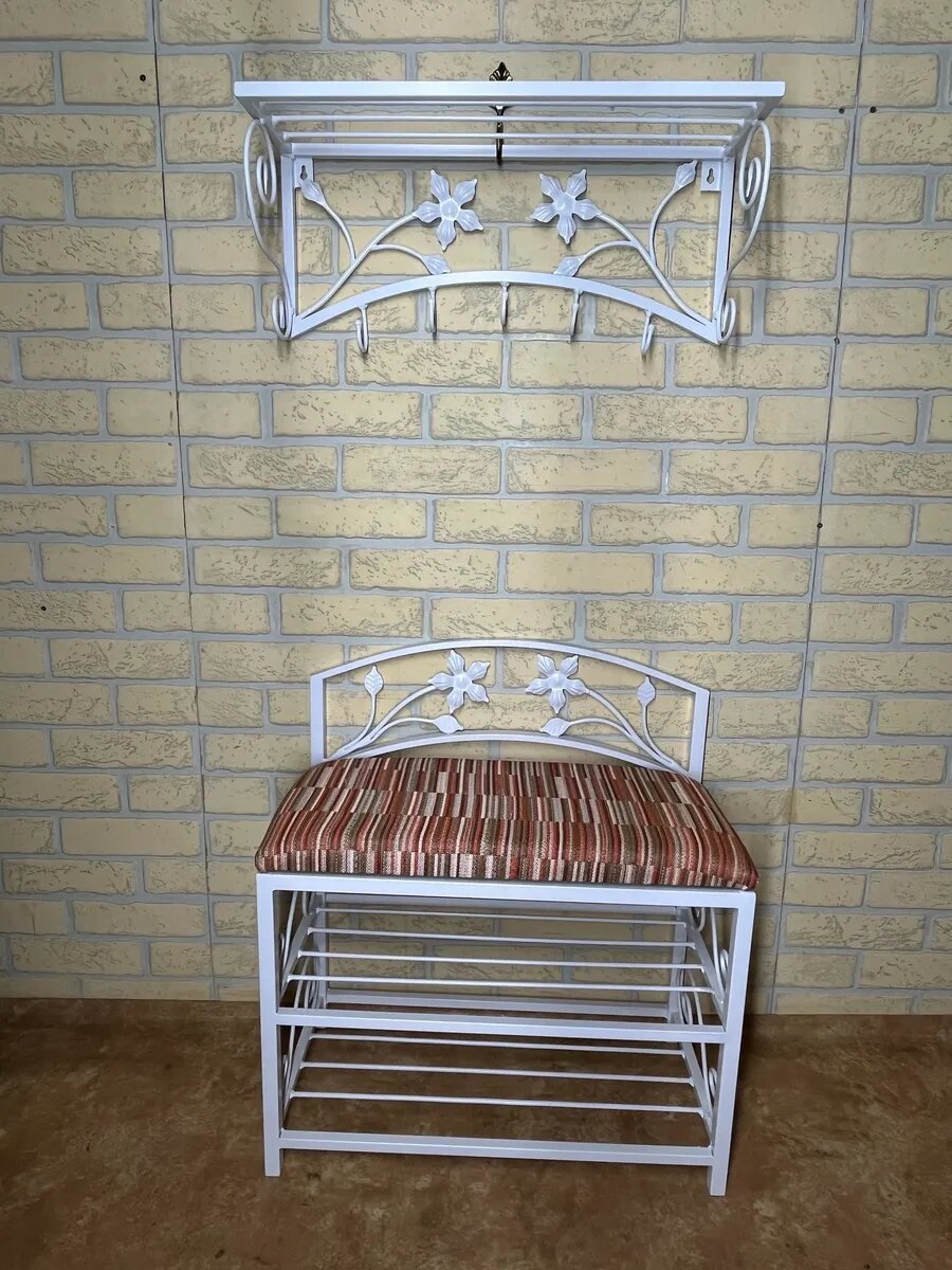 Кованая прихожая, вешалка + банкетка, Студия кованой мебели Нива, цвет рыжевато-коричневый