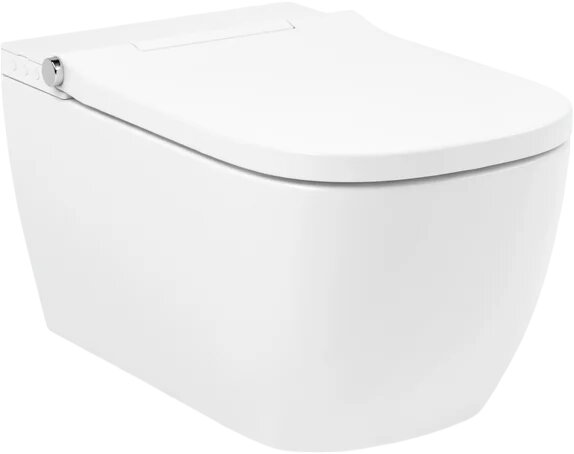 Умный унитаз подвесной Lavinia Boho Smart V-Clean 3359101R с микролифтом, безободковый, без бачка, антивсплеск, фарфоровый, с биде, белый, глянцевый, овальный, сиденье для унитаза в комплекте