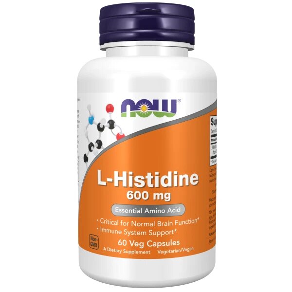 NOW L-Histidine 600 mg 60 Veg Capsules, аминокислота л-гистидин 600 мг