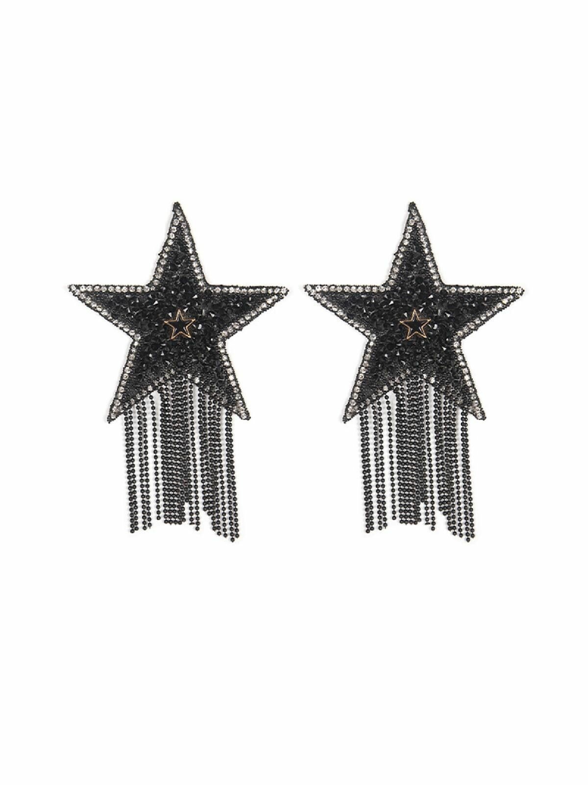 Многоразовые накладки на соски с кисточками в форме звезды, Черный